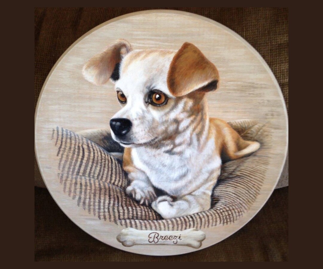 Custom Pet Portrait: Hand-painted on Round Wood Slab (18 Inch) - Etsy