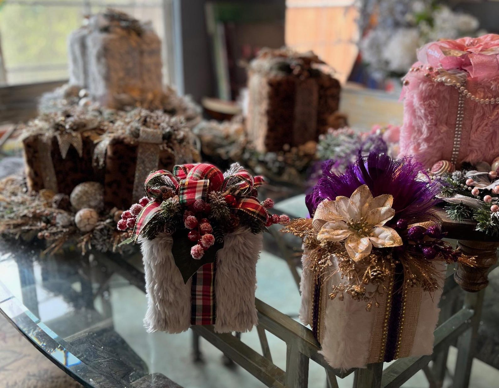 Feathered Floral Christmas Centerpiece: Faux Fur Gift Box - Etsy
