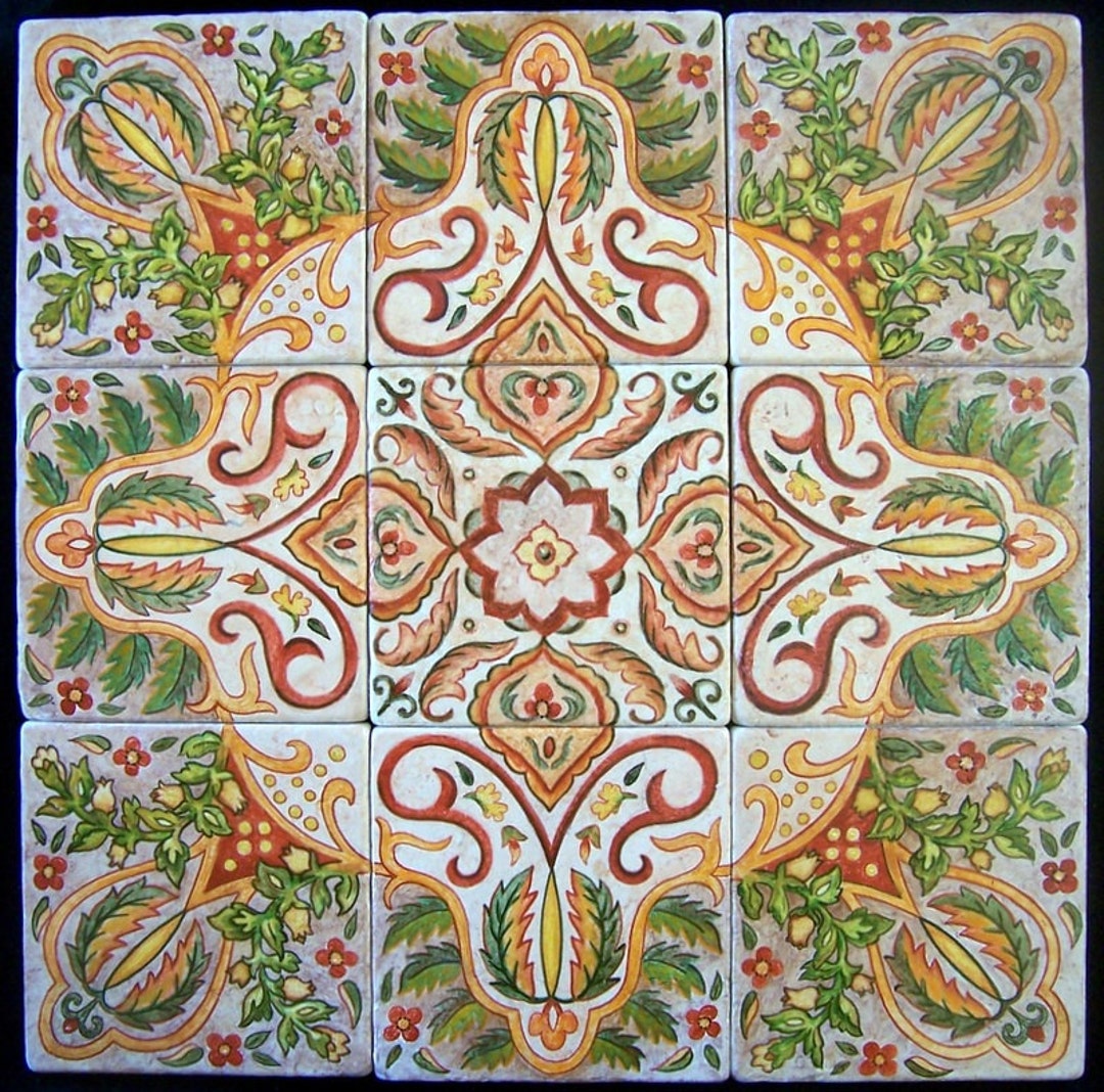 Moroccan Tiles, Hand Painted, Mural, Tumbled Stone, Original Art Design ...