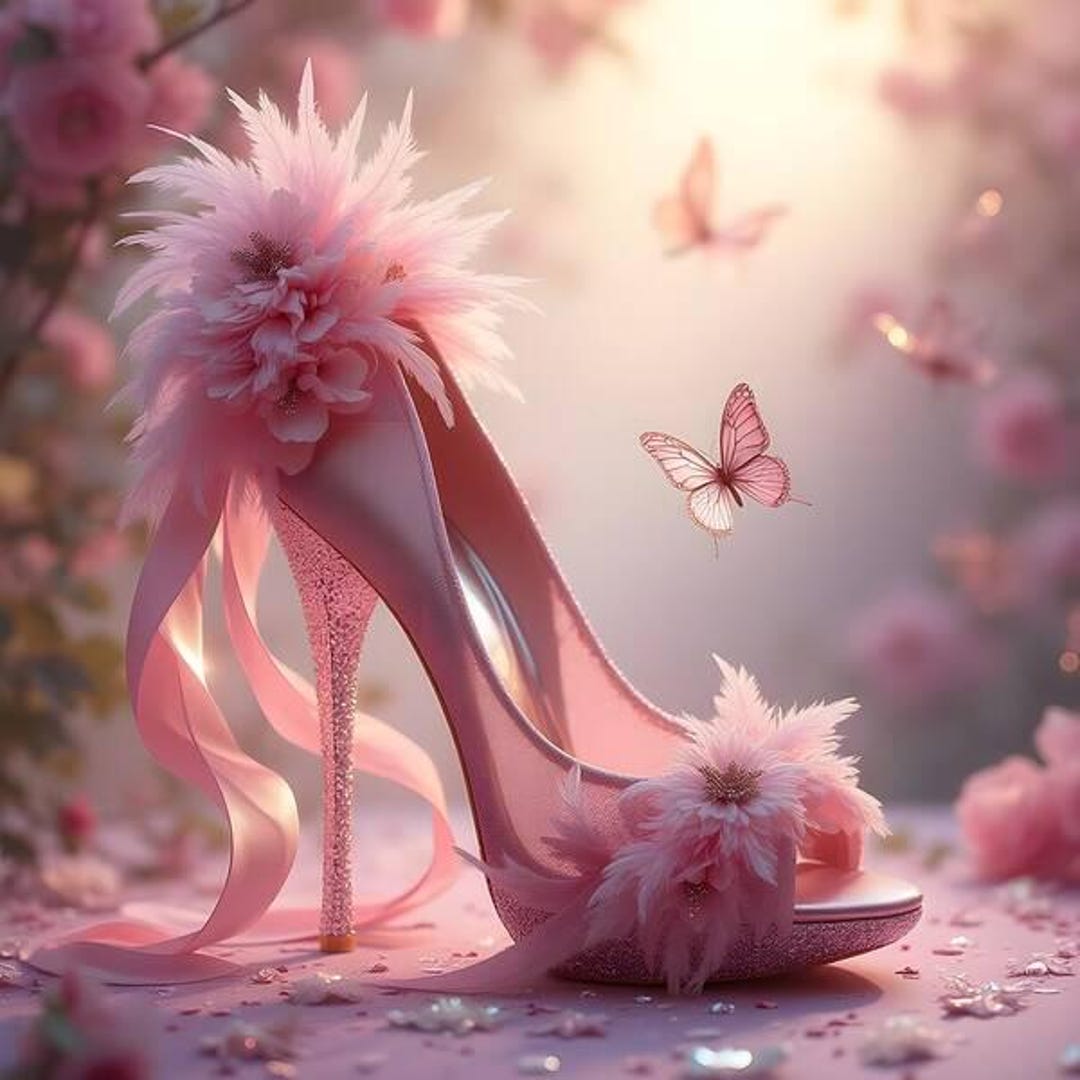 Elegant Pink High Heel Canvas Print: Floral Shoe Art - Etsy