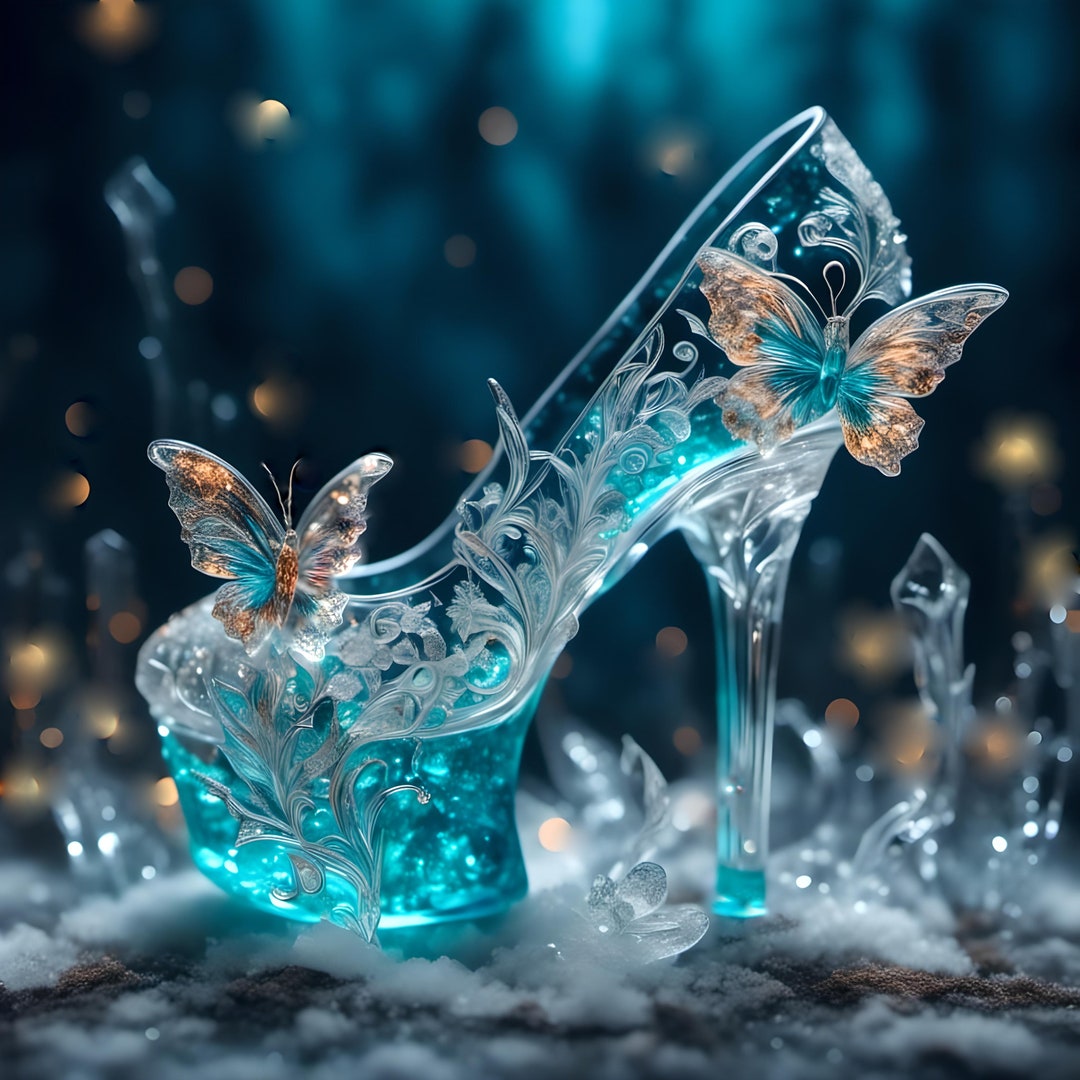 Art Print on Canvas, Ice Blue Glass Stiletto, Glass Slipper With ...