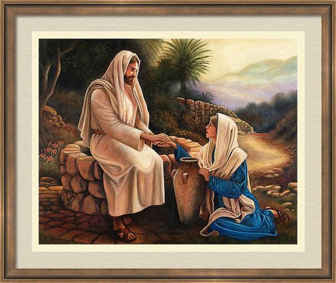 Samaritan Woman of the Well, Framed Picture, Jesus Art, Jesus Drinking ...
