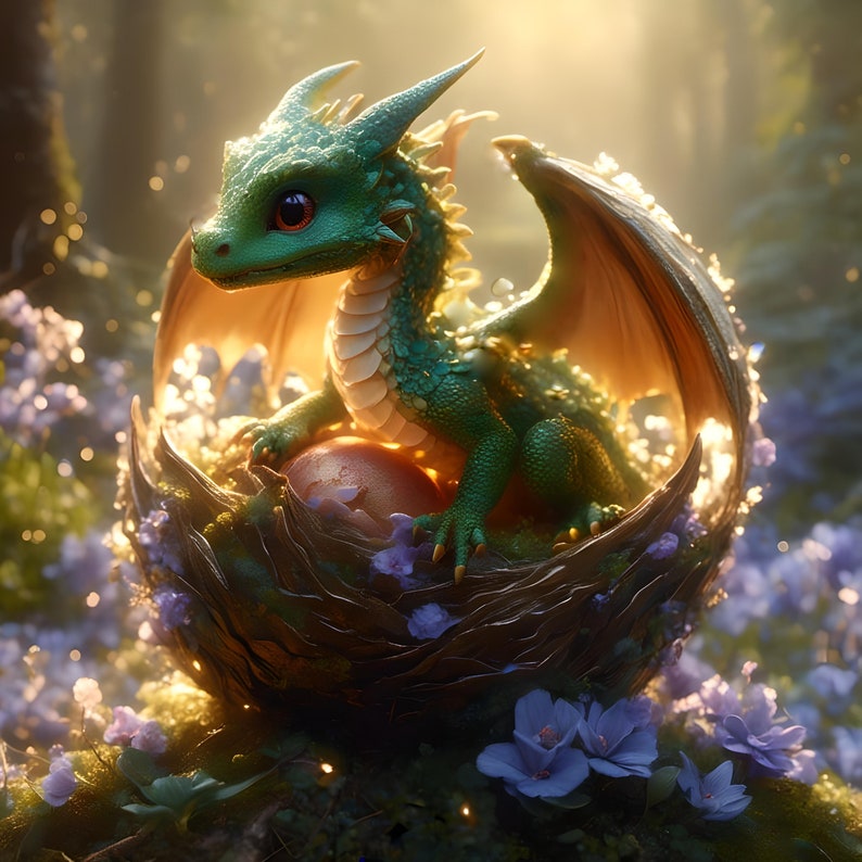 Metal Art Print, Mama Dragon Protecting Her Egg, Nursery Wall Art - Etsy