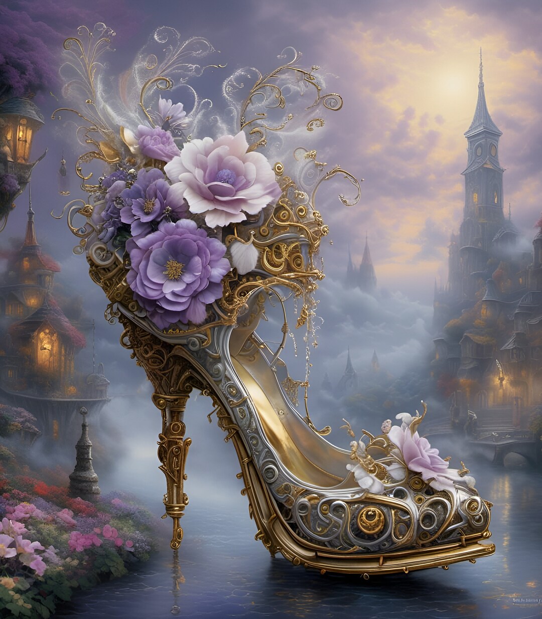 Art Print on Paper, High Heel With Lilac Flowers, Steampunk Stiletto - Etsy