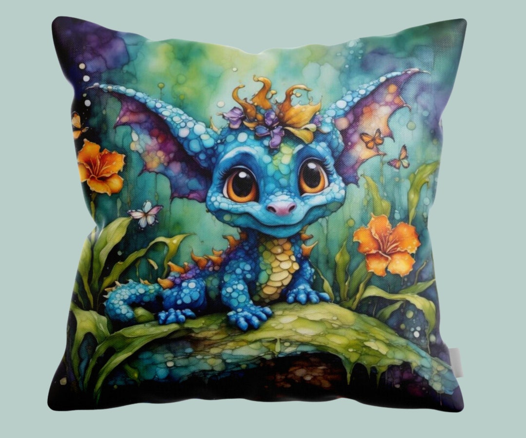 Pillow for a Kids Room, Baby Blue Dragon, Adorable Fantasy Dragon, - Etsy