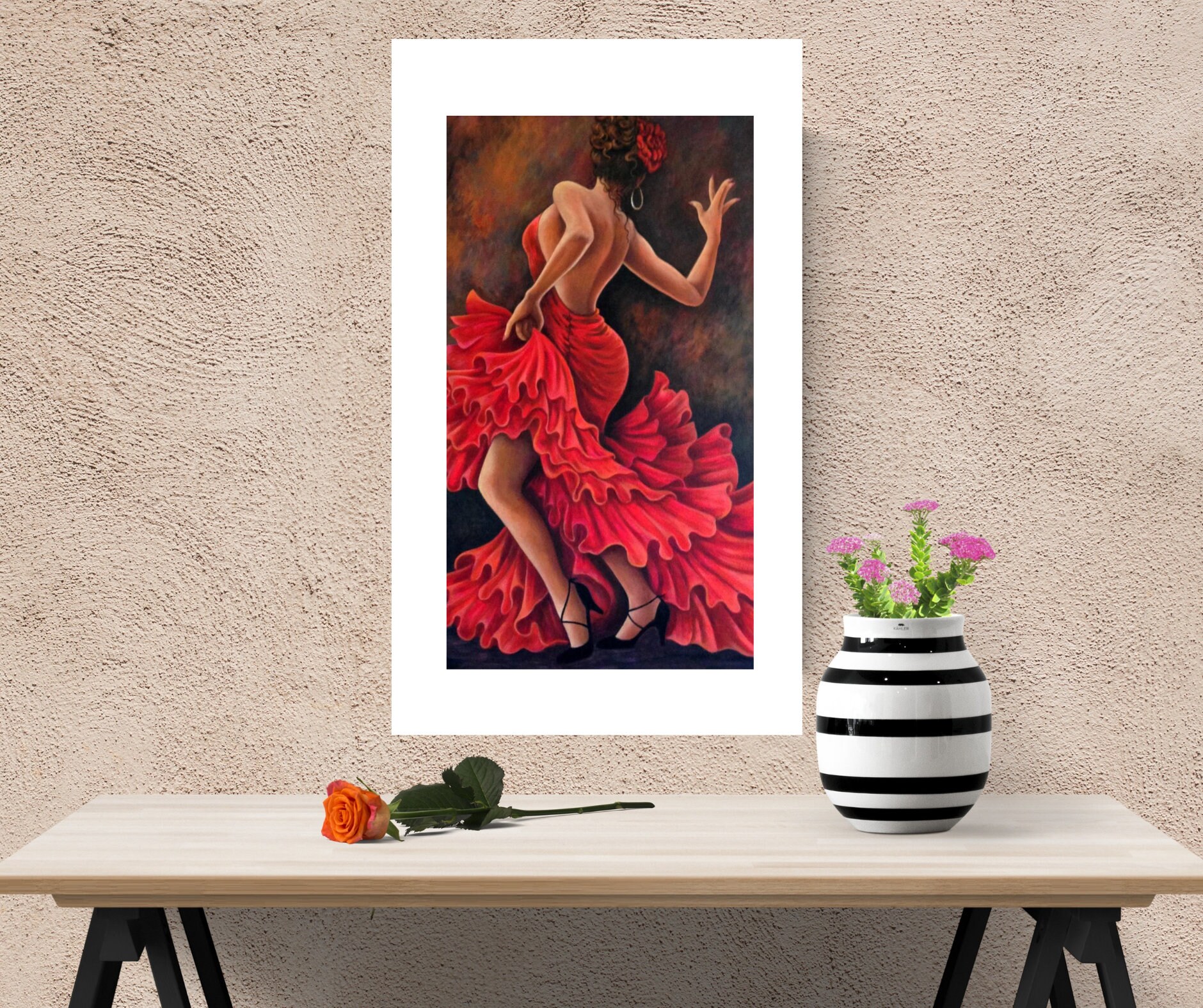 Art Print of Flamenco Dancer on Paper, Salsa Dancer in Red Dress - Etsy