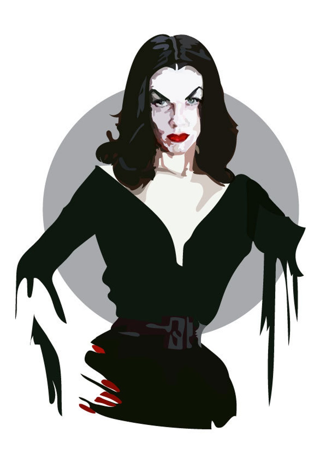 Vampira With Grey Background - Maila Nurmi - Horror Art Print - Gothic ...