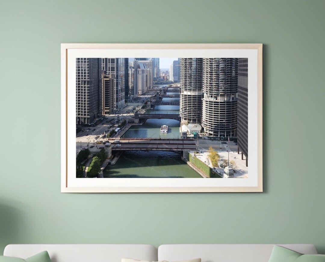 Chicago River Wall Art, Chicago Photo, Bridges and Boat, City ...