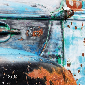 Blue Rusty Car Picture, Retro Art, Colorful Photo Print, Old Vintage ...