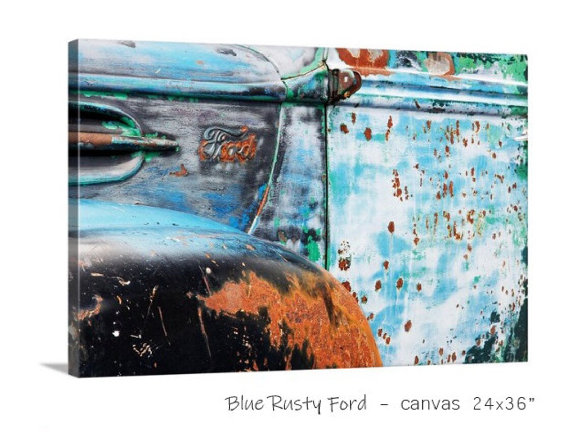 Blue Rusty Car Picture Retro Art Colorful Photo Print Old | Etsy