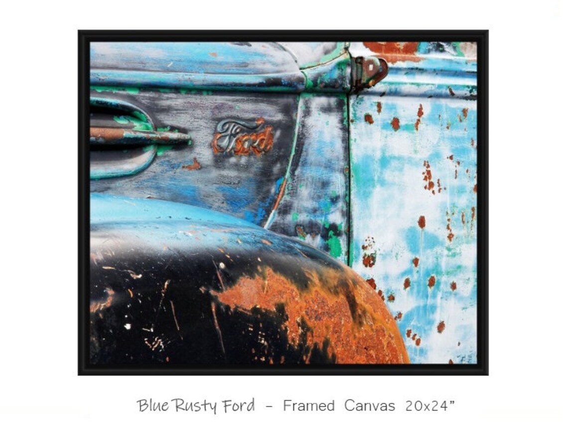 Blue Rusty Car Picture Retro Art Colorful Photo Print Old | Etsy