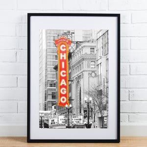 VERTICAL Chicago Theater Print, Chicago Photo With Pop of Red Color ...