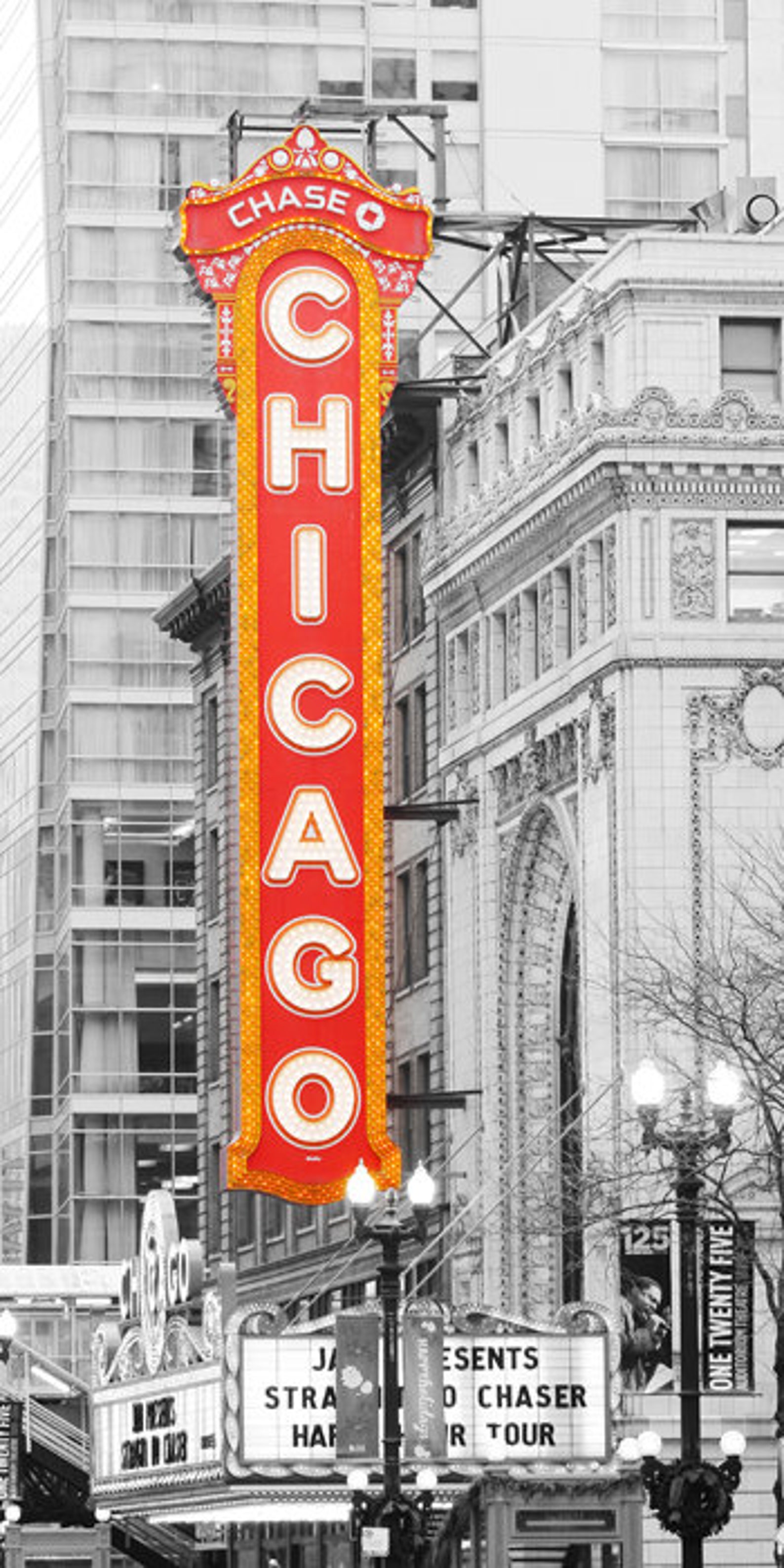 VERTICAL Chicago Theater Print Chicago Photo With Pop of Red - Etsy