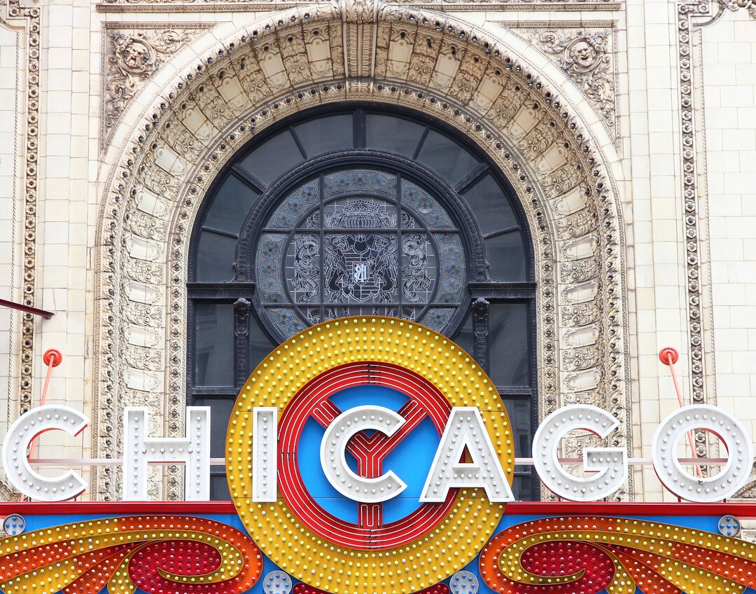Chicago Theater Wall Art, Chicago Architecture, Neon Sign in Color ...