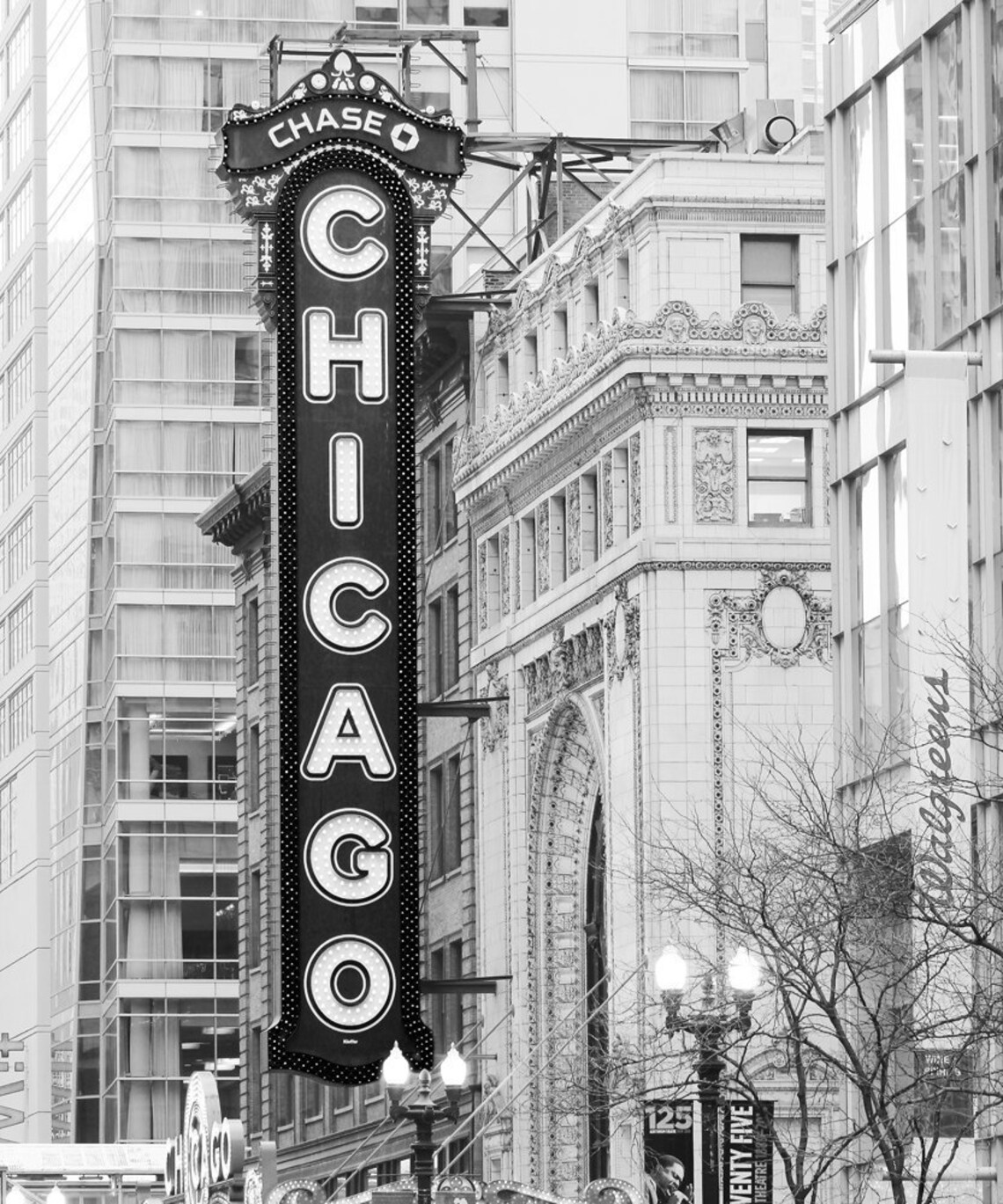 Chicago Print VERTICAL Chicago Theater Wall Art Black and - Etsy
