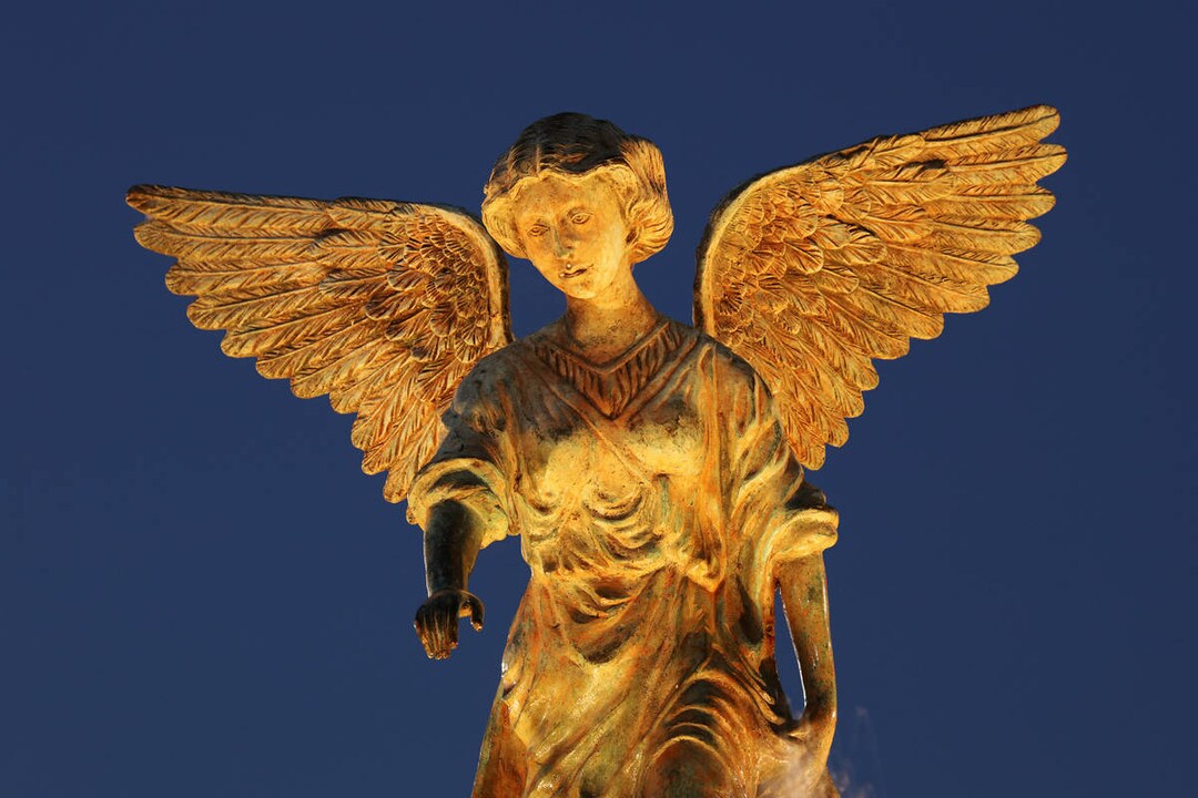 Angel Statue Photo Print, Golden and Blue Art, Lake Geneva Wall Decor ...