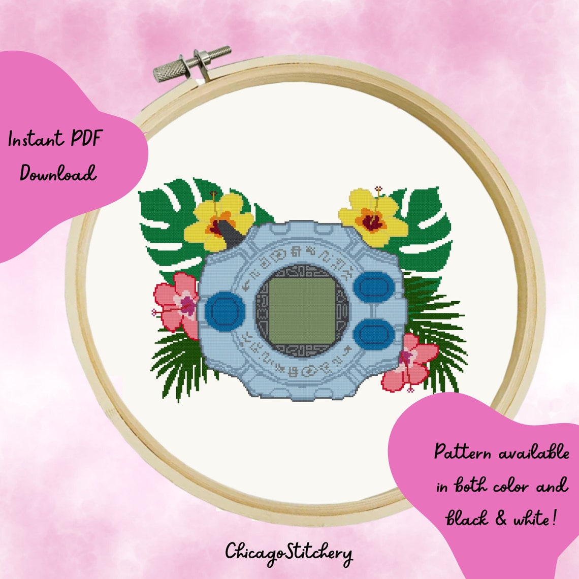 Floral Nostalgia Digivice Cross Stitch Pattern Digimon Cross Stitch ...