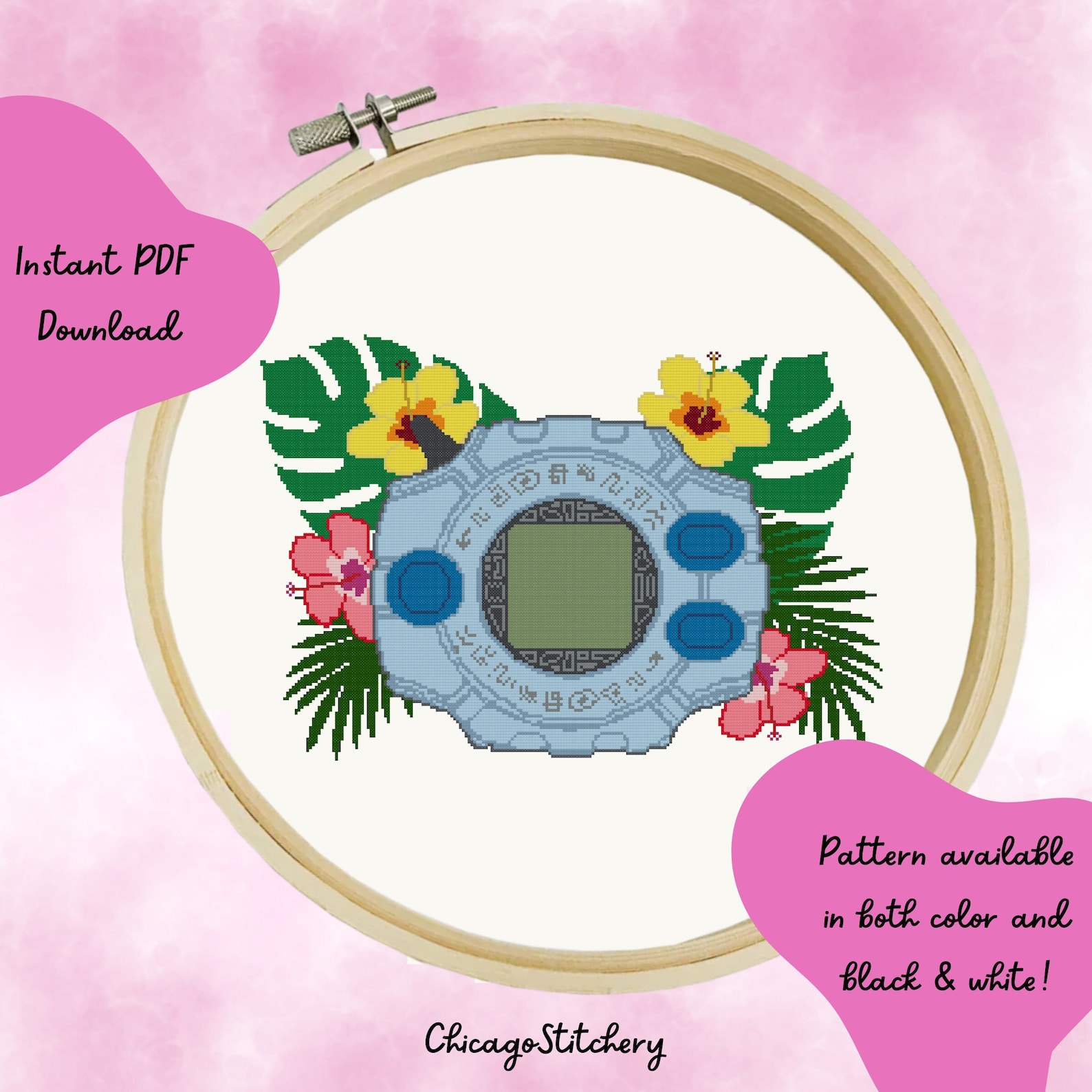 Floral Nostalgia Digivice Cross Stitch Pattern Digimon Cross Stitch ...