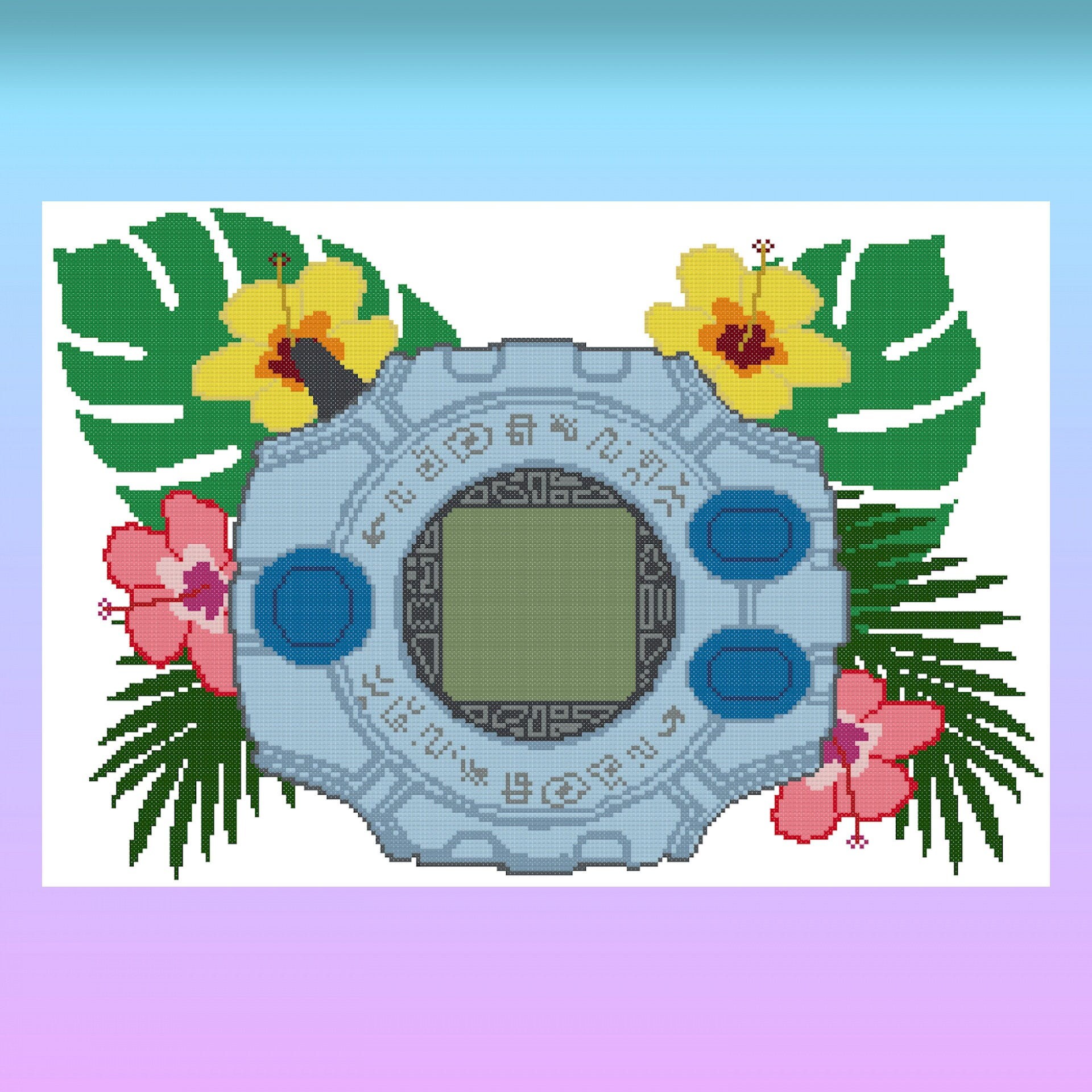 Floral Nostalgia Digivice Cross Stitch Pattern Digimon | Etsy