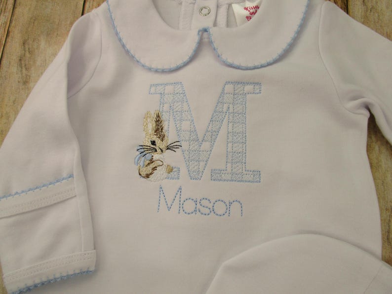 Personalized Baby Boy Easter Footie: Cotton Knit Romper, Bunny Design ...