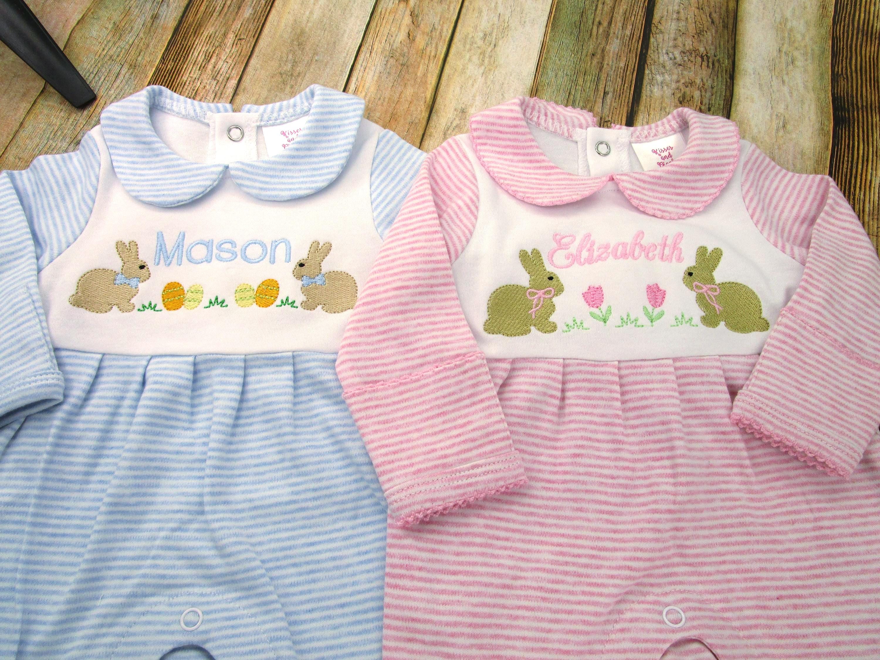 Personalized Baby Easter Footie: Cotton Knit Romper, Bunny Design - Etsy