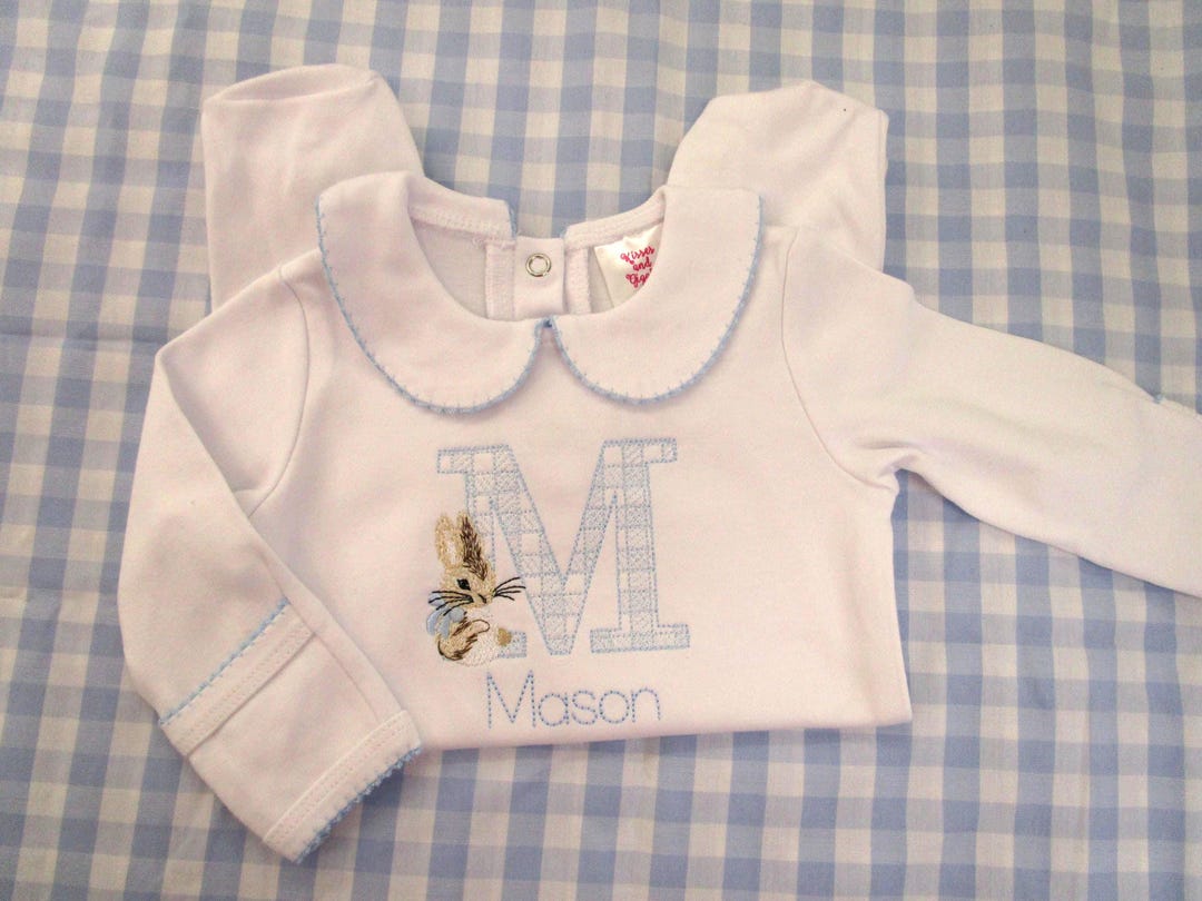 Personalized Baby Boy Easter Footie: Cotton Knit Romper, Bunny Design ...