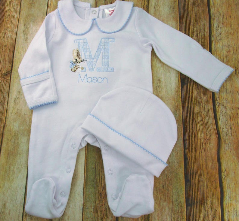 Personalized Baby Boy Easter Footie: Cotton Knit Romper, Bunny Design ...