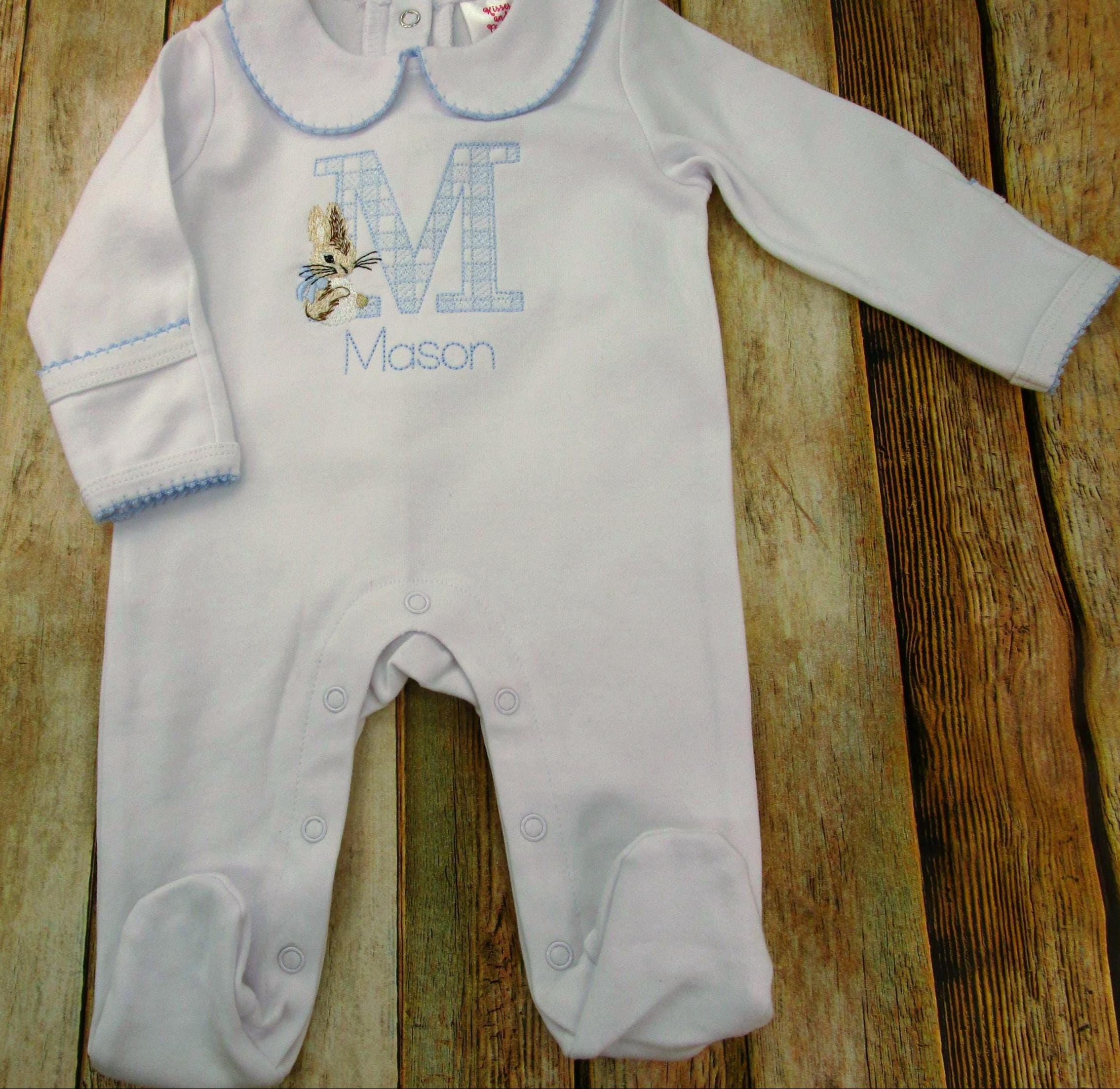 Personalized Baby Boy Easter Footie: Cotton Knit Romper, Bunny Design ...