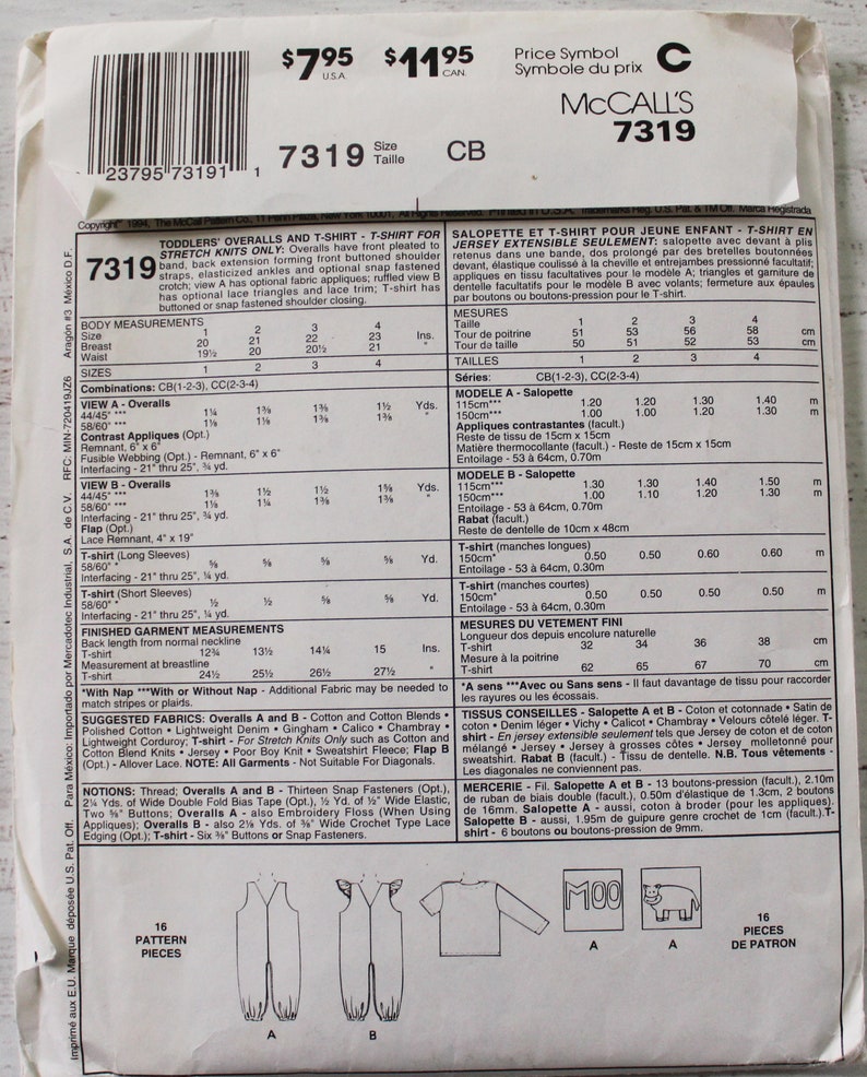 UNCUT Mccall's Sewing Pattern 9632 Size Toddler 1 2 - Etsy