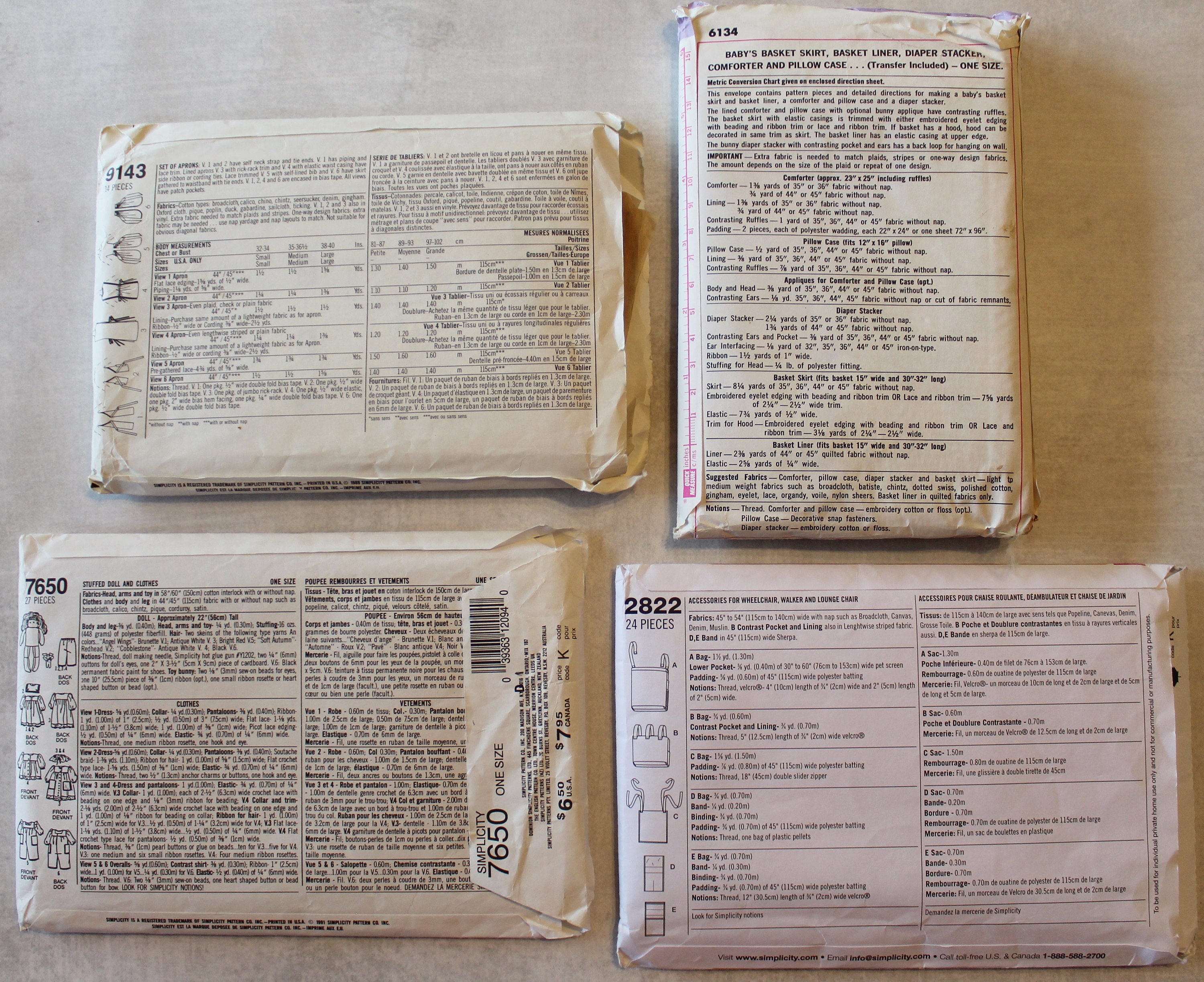 CUT & Used Sewing Craft Patterns - Simplicity - 2822 - 6134 - 7650 ...