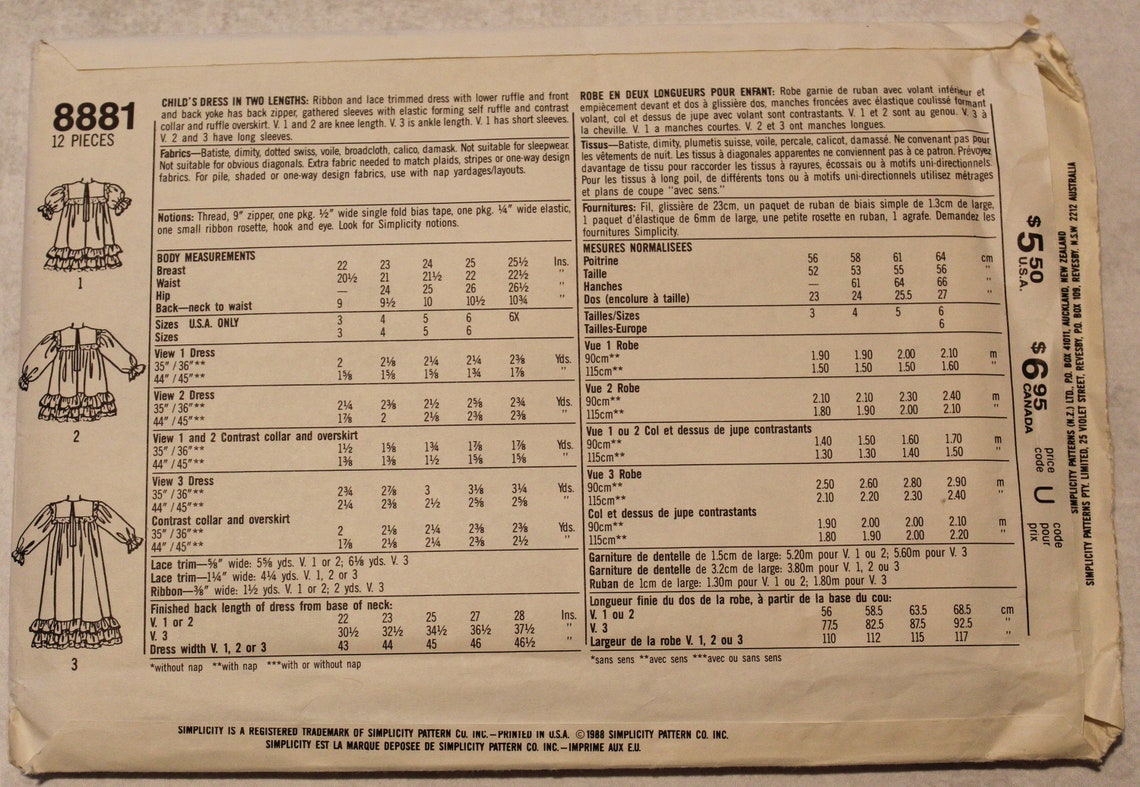UNCUT Simplicity Sewing Pattern - 8881 - Size 3 - Uncut Dress Pattern ...