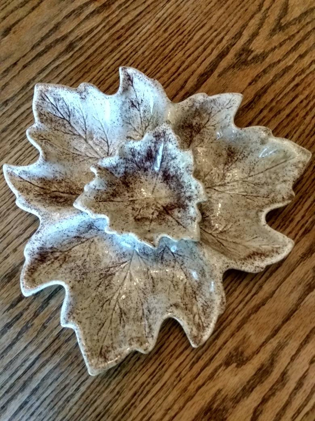 1970s Fall Leaf Relish Tray With Dip Bowl Ceramic Brown Fleck 3 Section ...