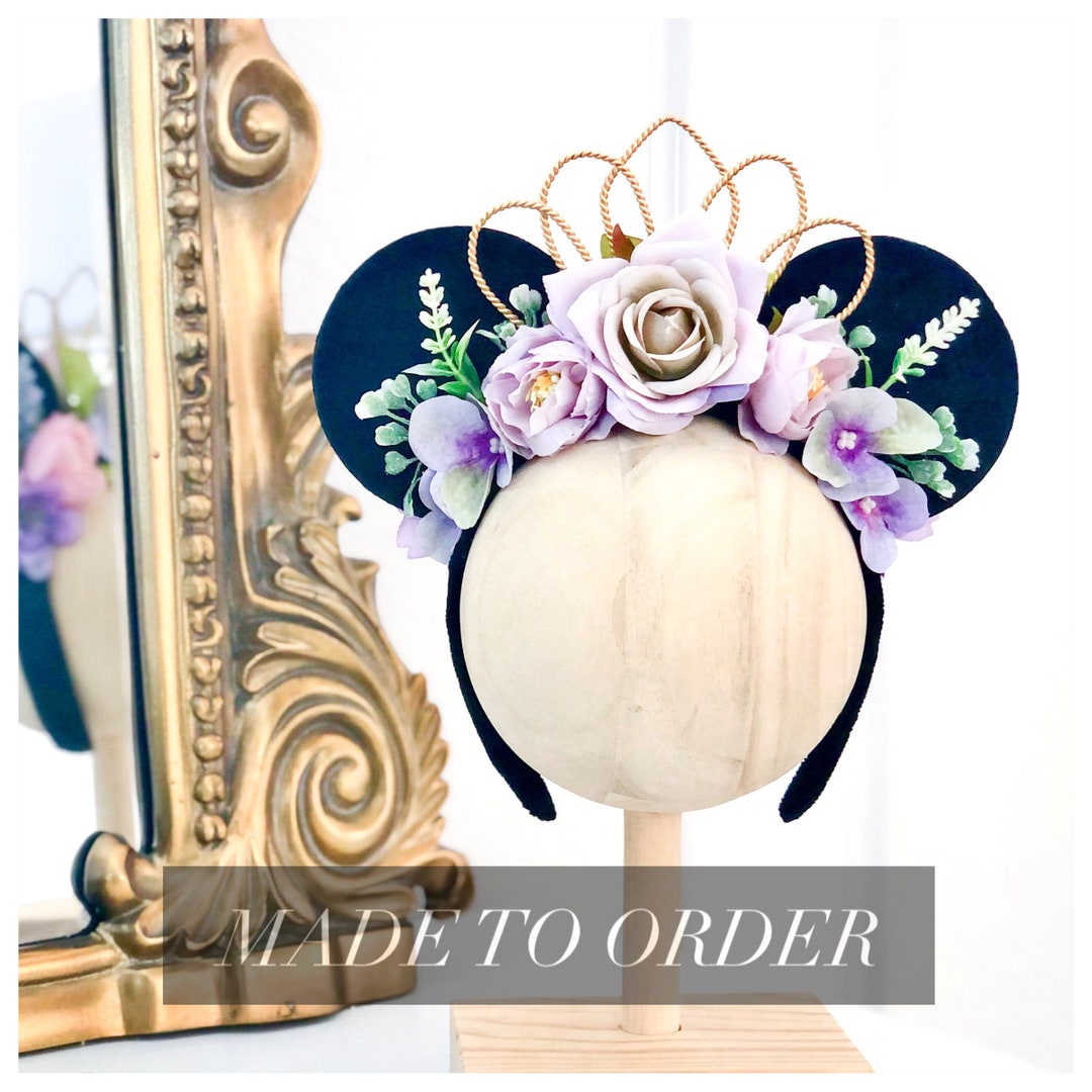Lavender/purple Rose Princess Flower Mini Mouse Ears Small Soft Black ...