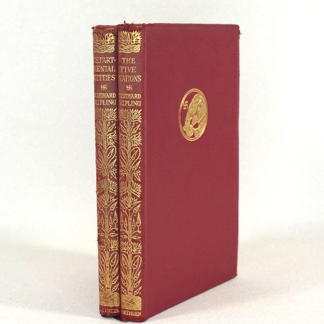 Red Leather Bound Books Lot of 2 by Rudyard Kipling "departmental ...