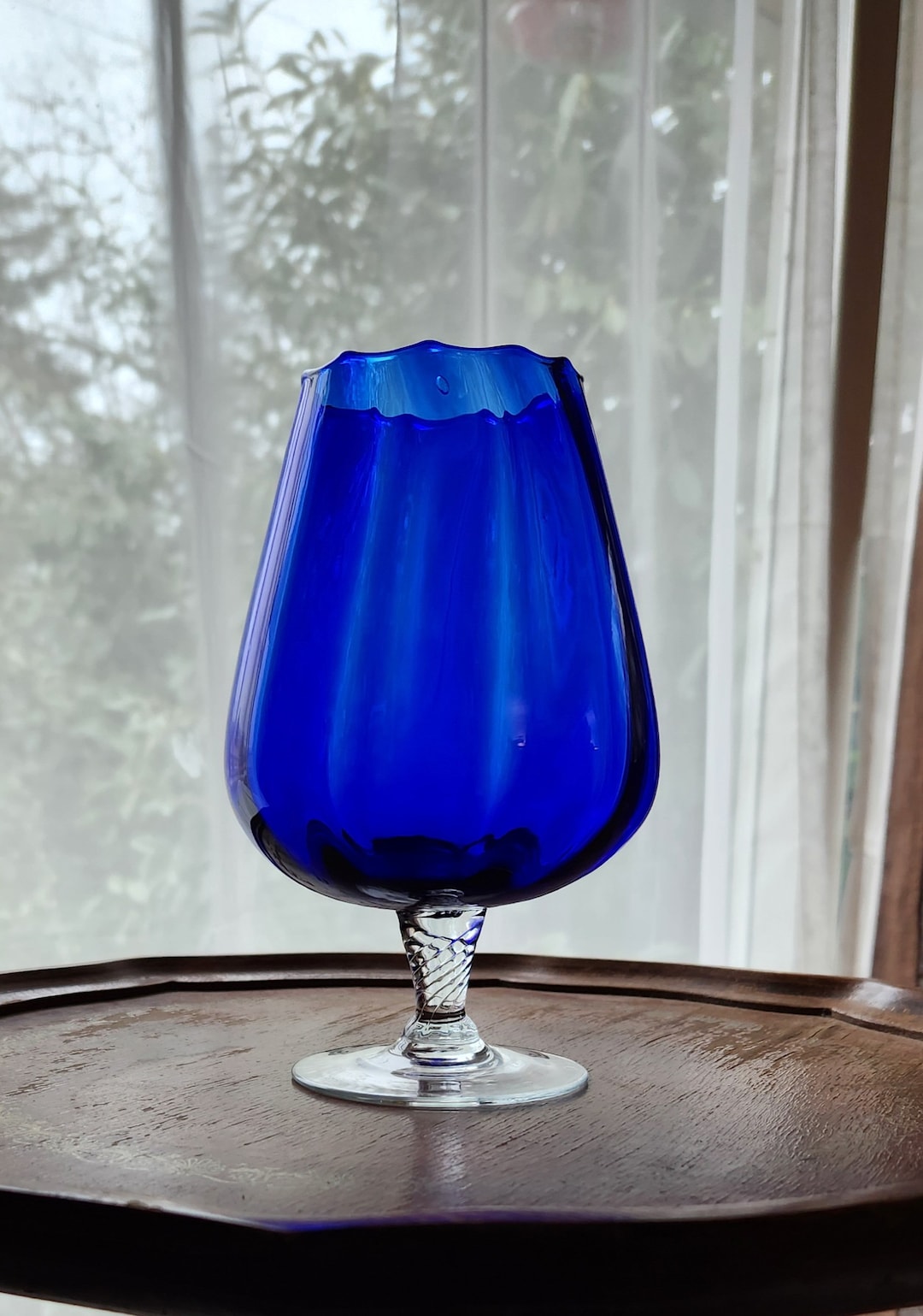 Vintage Empoli Cobalt Blue Glass Snifter 7" Tall Twisted Stem Brandy ...