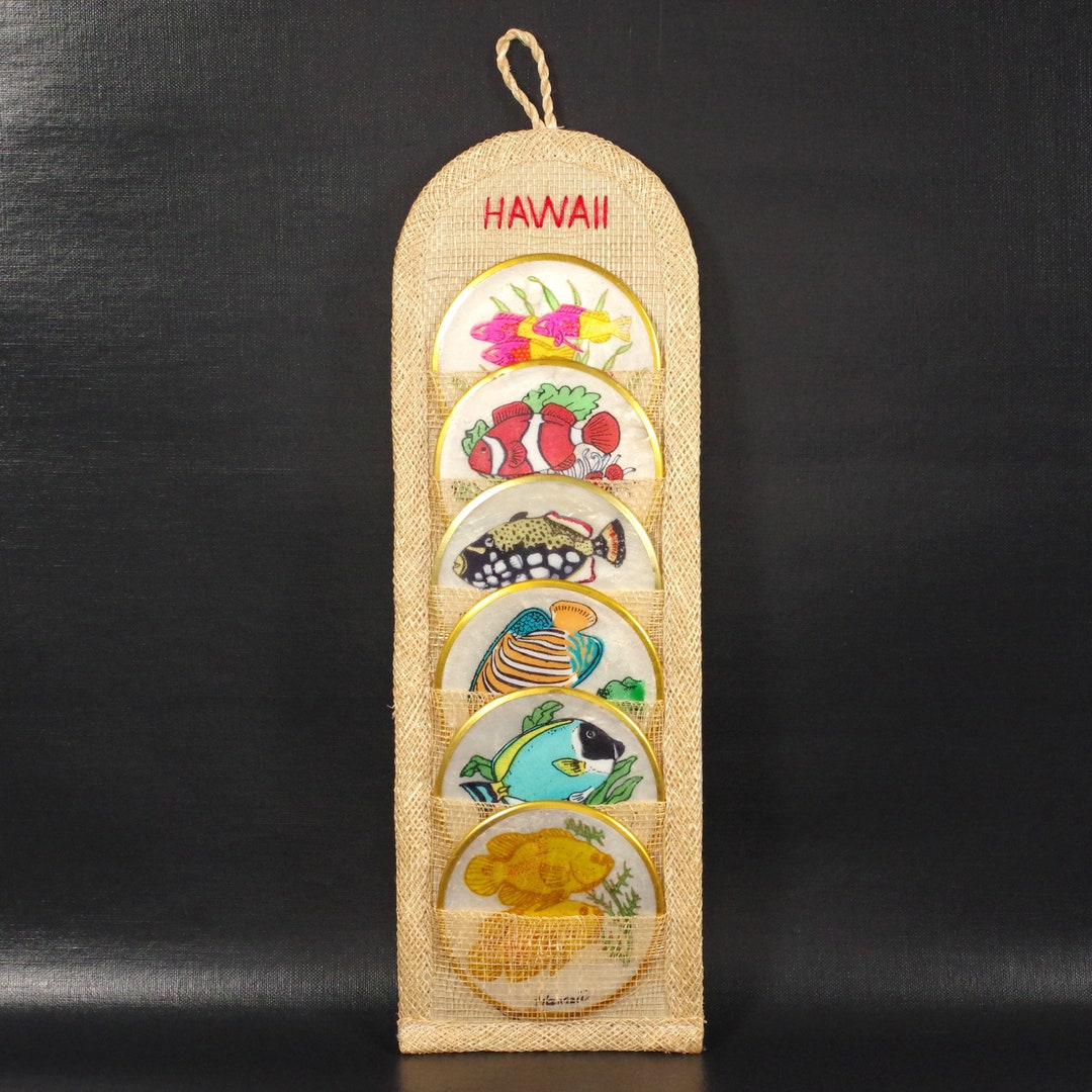 Vintage Capiz Shell Coasters Set of 6 Hawaii Souvenir Tropical Decor ...
