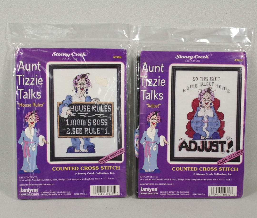 Embroidery Kit Counted Cross Stitch Set of 2 Janlynn Aunt Tizzie Talks ...
