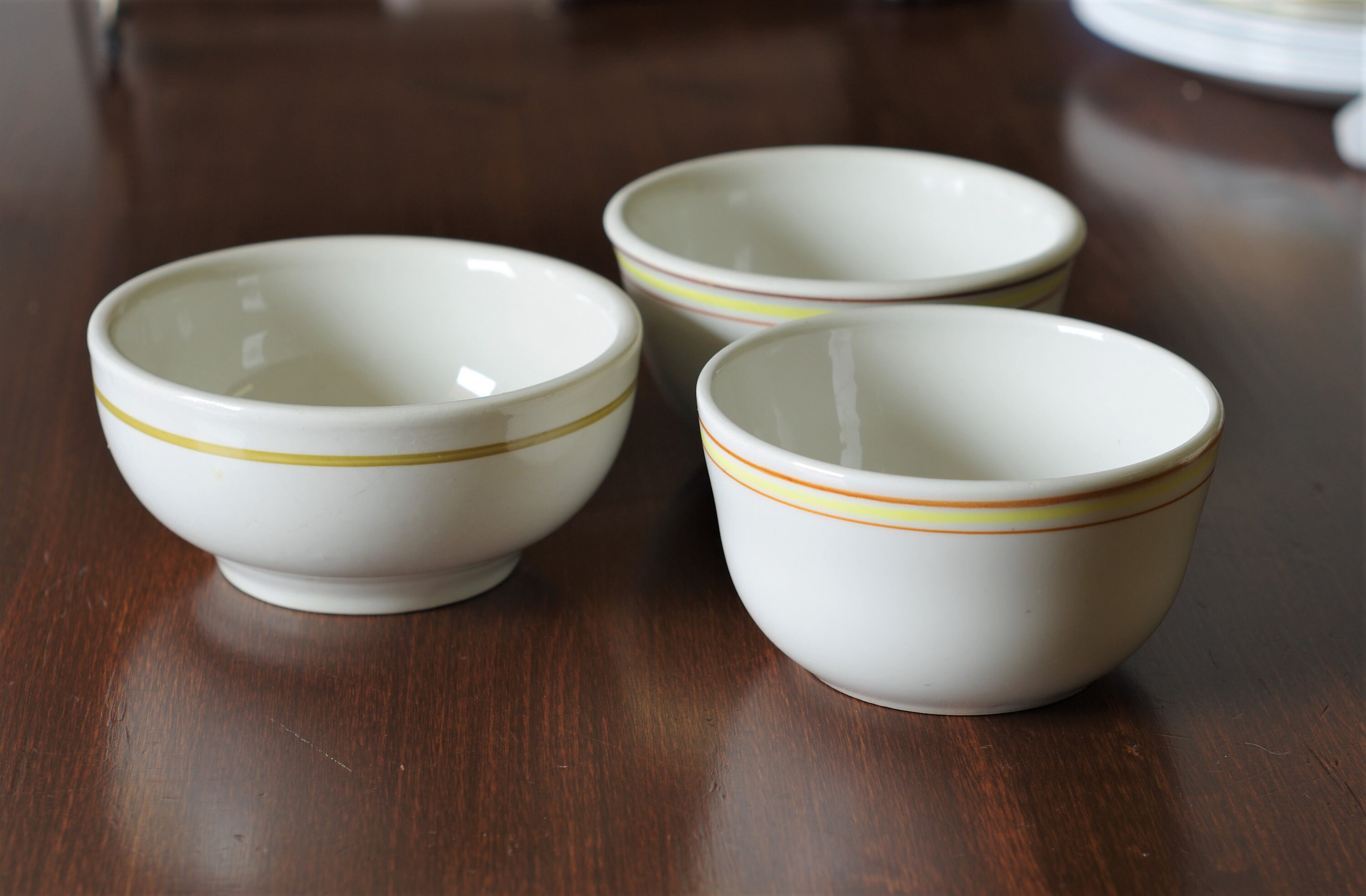 3 Vintage Restaurant Bowls Hotel Ware Brown Yellow Green Stripes, Royal ...