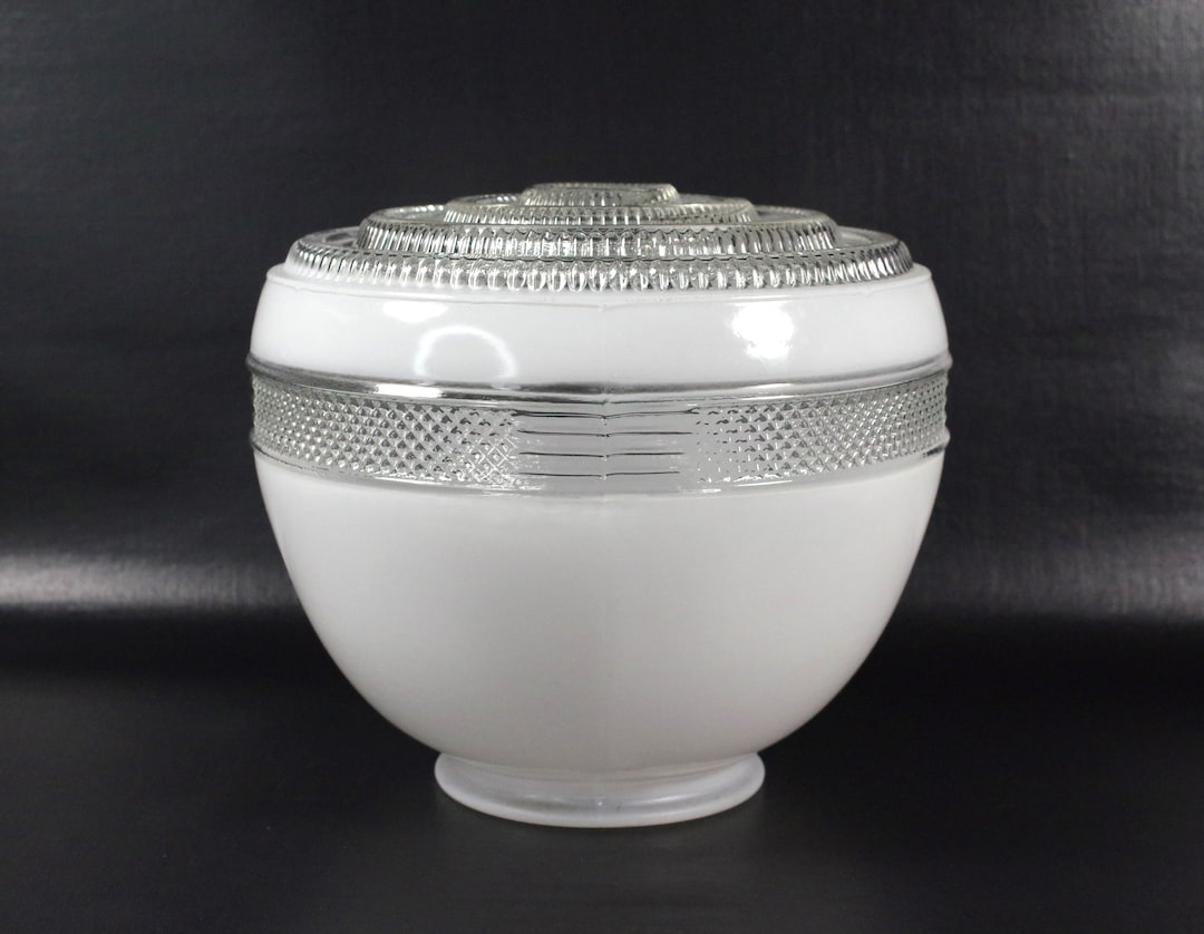 Large Round Glass Ceiling Light Shade 1940s 1950s - MCM Ceiling Lamp ...
