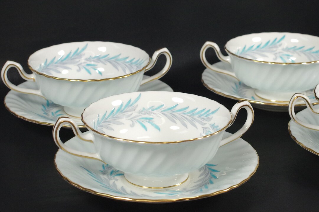 Set of 3 Minton "symphony Blue" Footed Cream Soup Bowls and Saucers ...