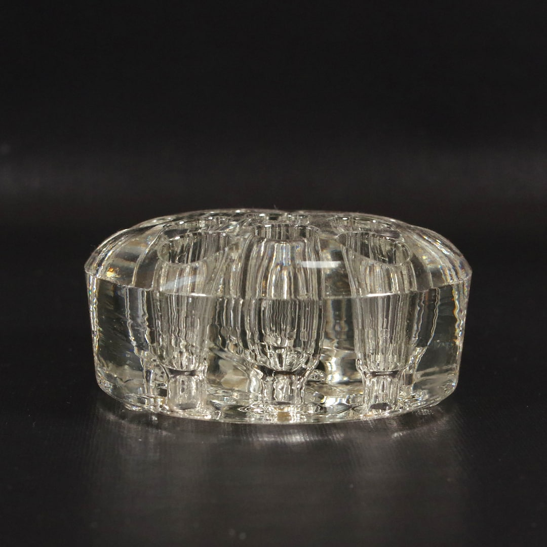 Vintage Domed Glass Flower Frog 11 Holes 3 Inches Wide Glass Flower ...
