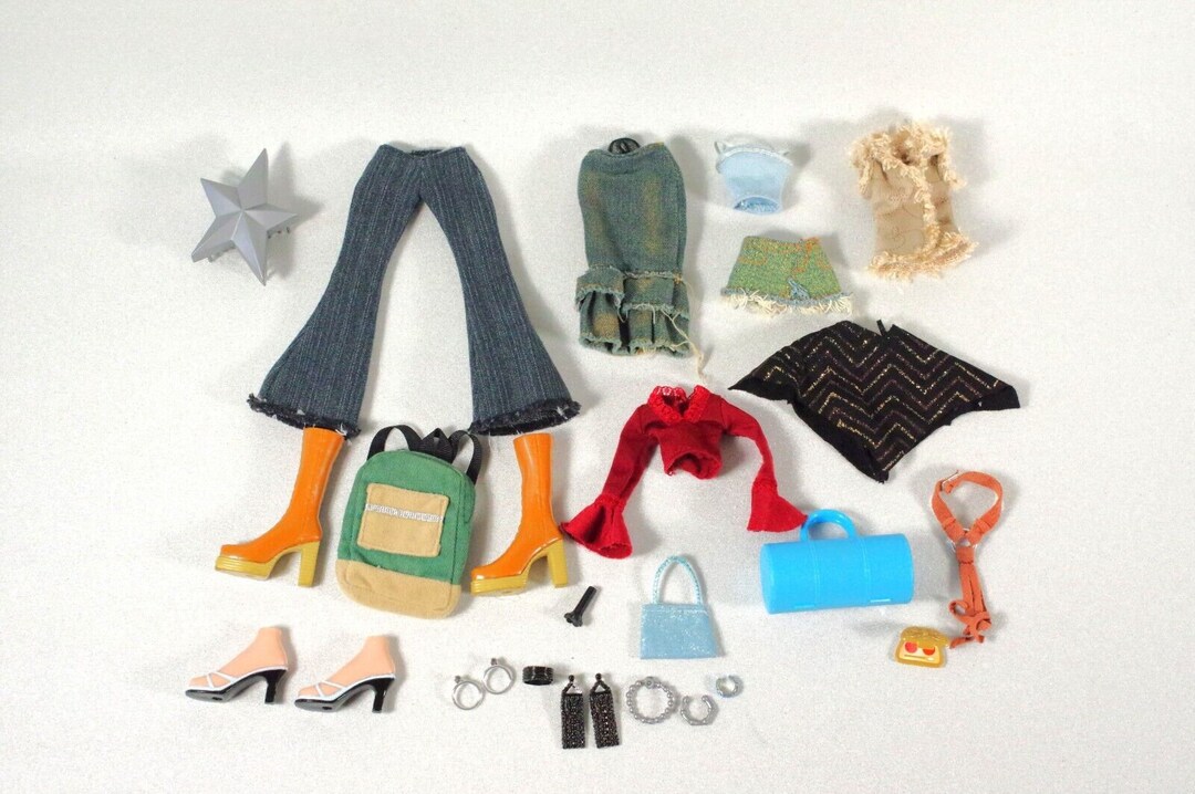 BRATZ Clothing and Accessories Lot, Pants Skirts Tops Bags Jewelry ...