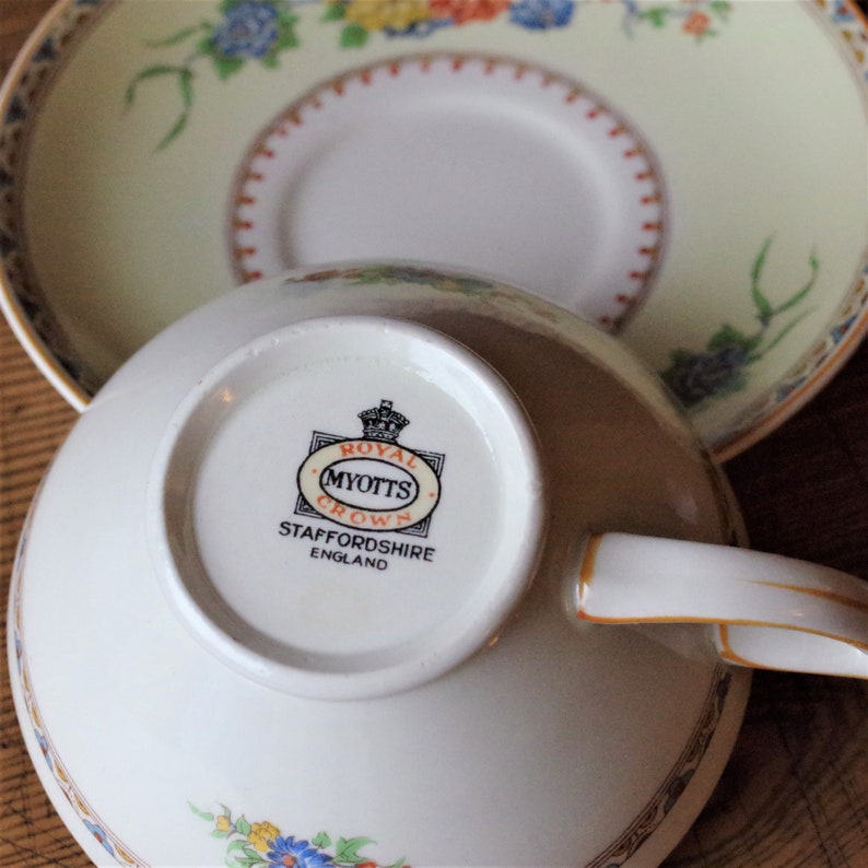 Myott Royal Crown China Teacup and Saucer, Cortez Pattern, Art Deco Cup ...