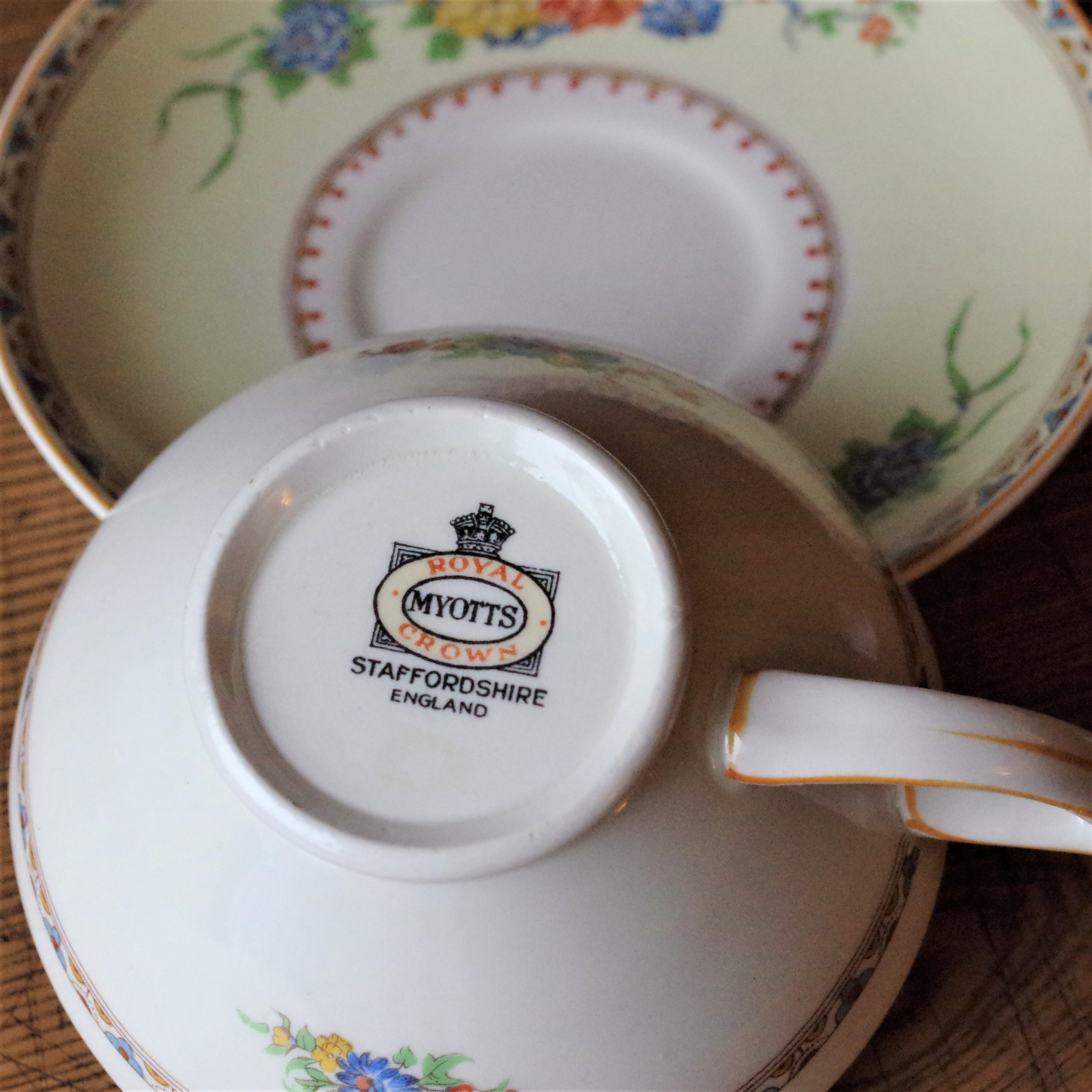 Myott Royal Crown China Teacup and Saucer, Cortez Pattern, Art Deco Cup ...