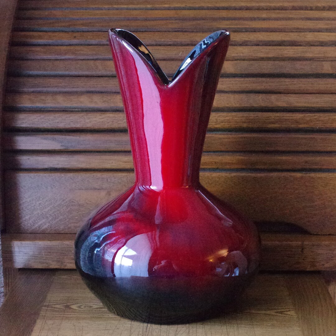 Red and Black Vase, Red Over Black 10" Vase, Danesi Arts Pottery, 1960s ...