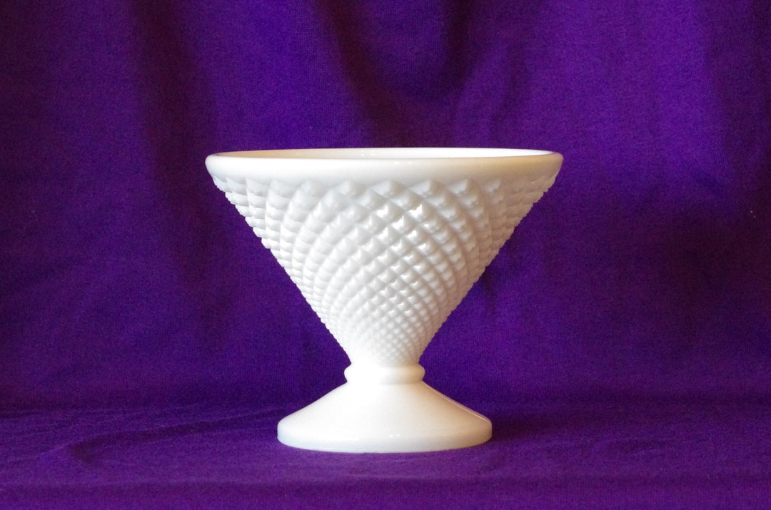 White Milk Glass Pedestal Candy Dish Diamond Pattern - Milk Glass ...