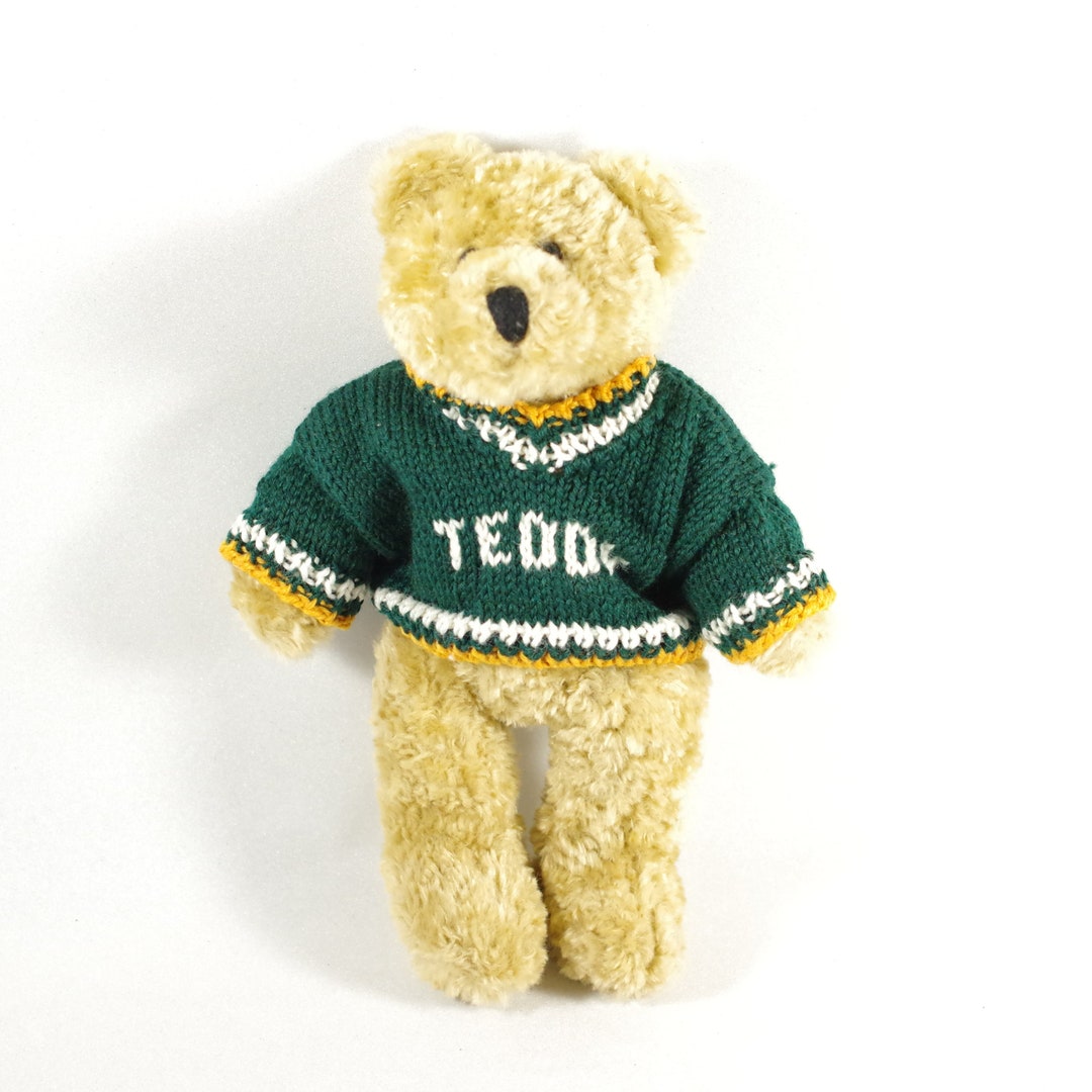 Vintage Plush 12" Teddy Bear in Green Sweater Movable Limbs Salco ...