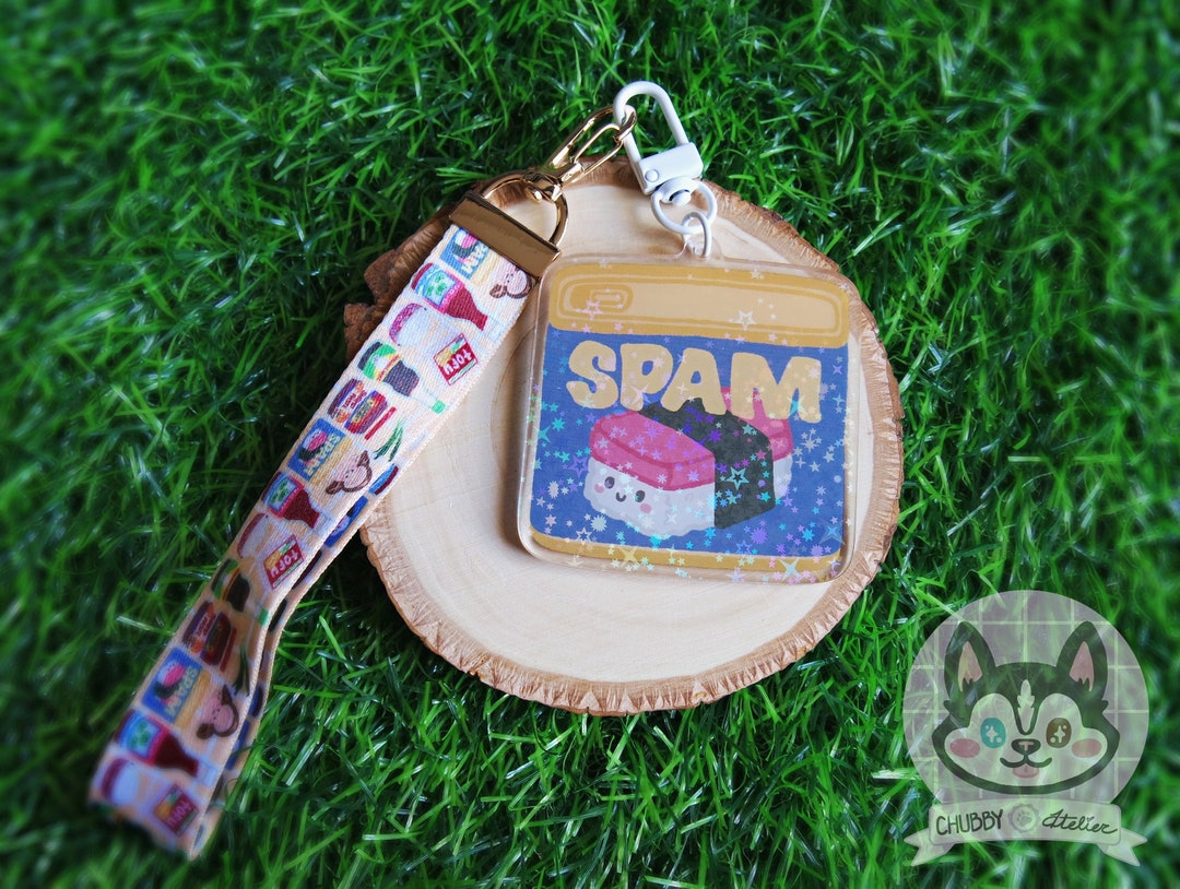 Spam Can Musubi Cute Star Holographic Acrylic Keychain Wrist Lanyard ...