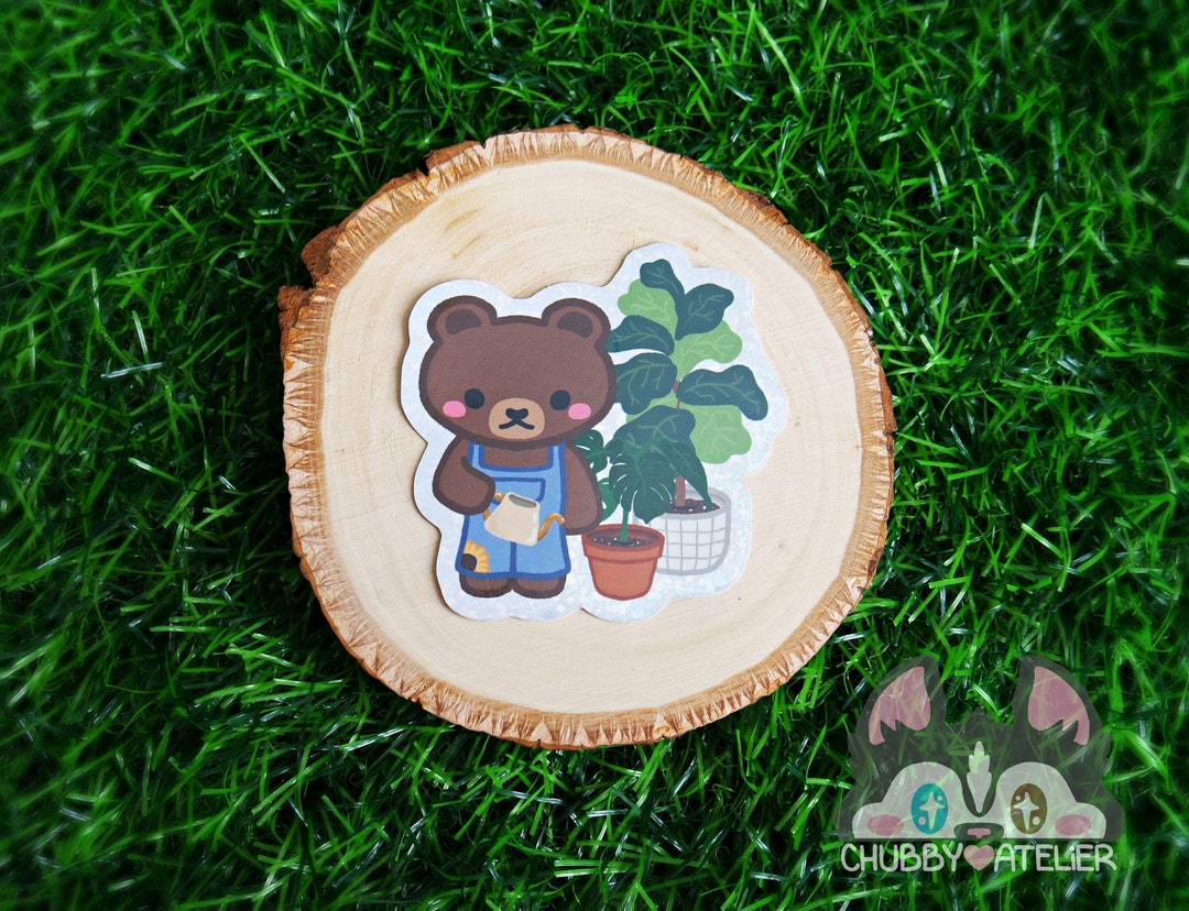 Gardener Bear Glitter Sticker Cute Cozy Plants Fiddle Leaf Monstera - Etsy