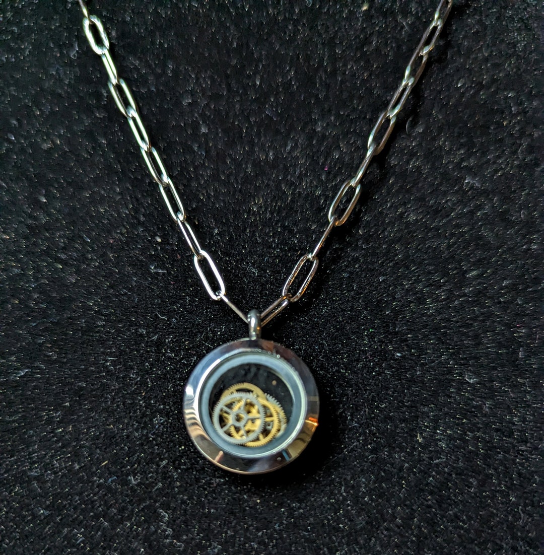 Small Dainty Floating Locket With Gears and Watch Parts Steampunk Boho ...